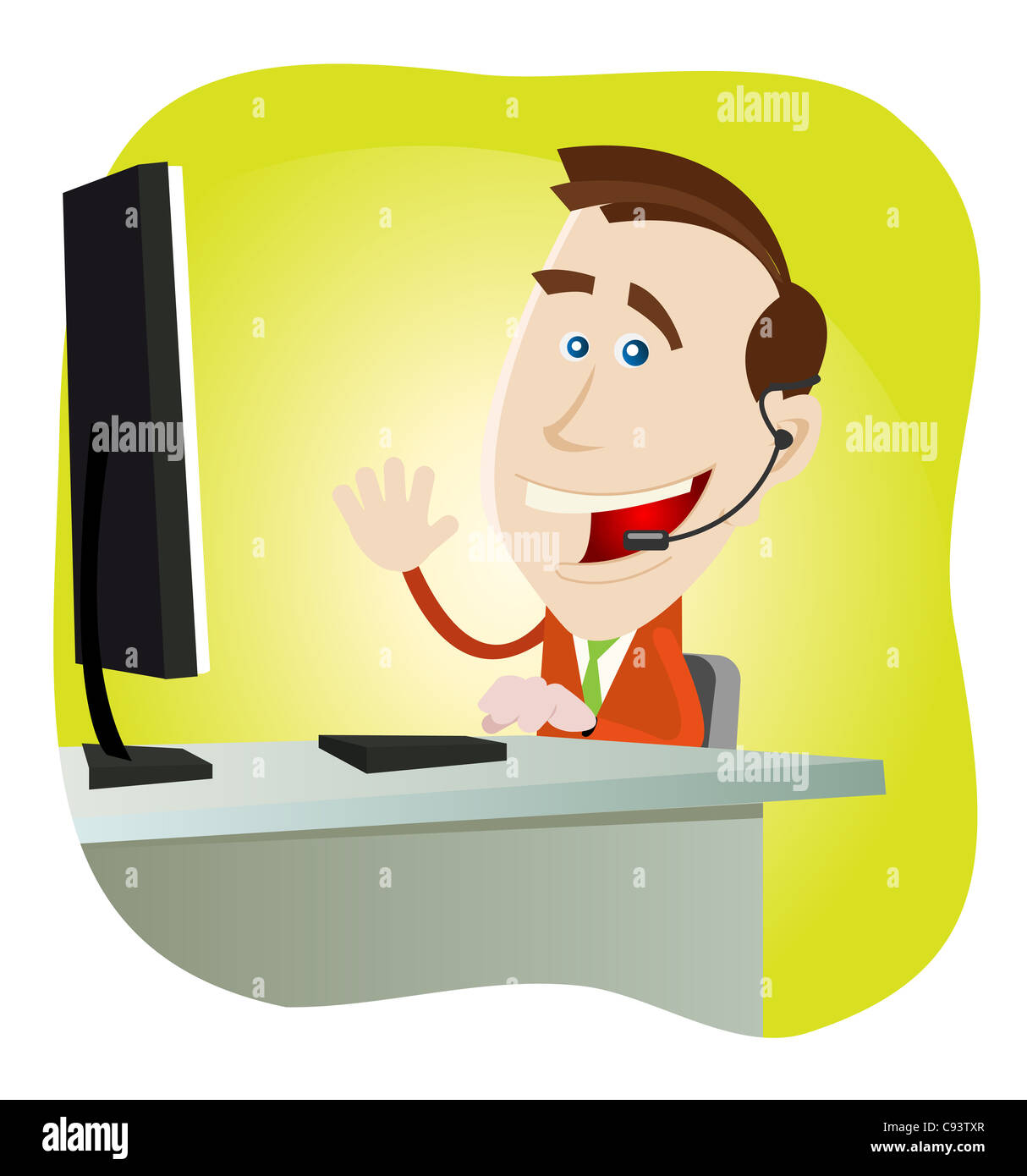 Illustration of a cartoon happy man IT support Stock Photo - Alamy