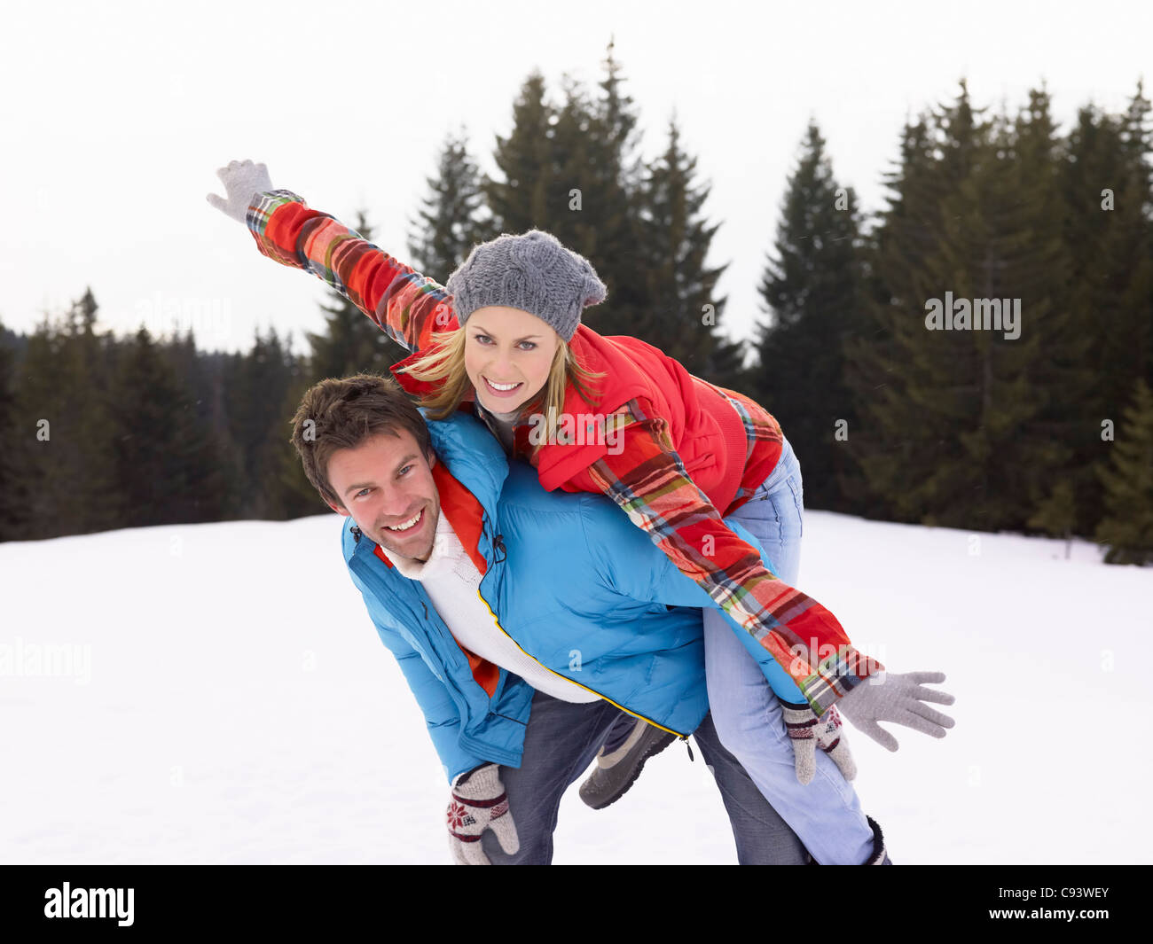 Young Woman In Alpine Snow Scene Stock Photo - Alamy