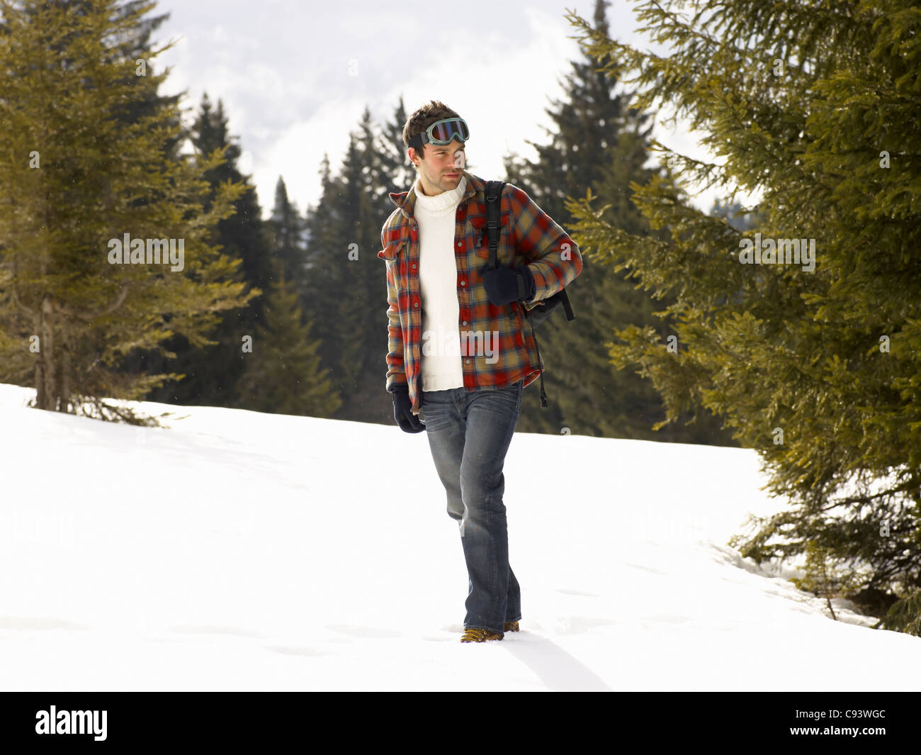 Young Man In Alpine Snow Scene Stock Photo - Alamy