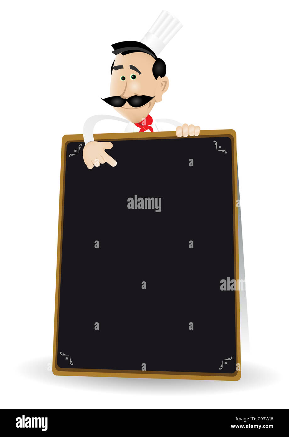 Illustration of a cartoon white cook man holding A Blackboard showing ...
