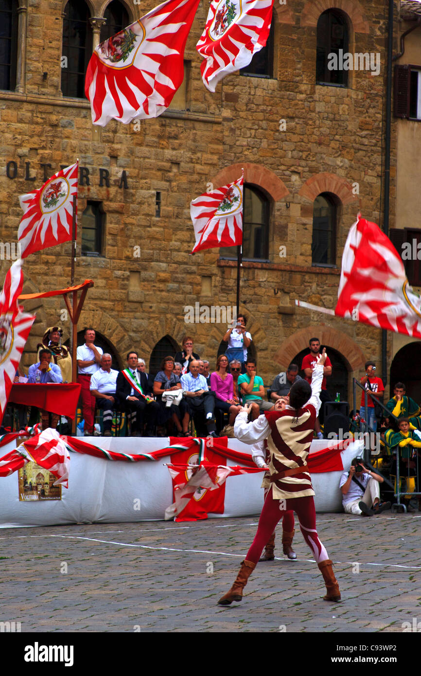 Volterra Italy Europe flag throwing competition. Volterra Hill town ...