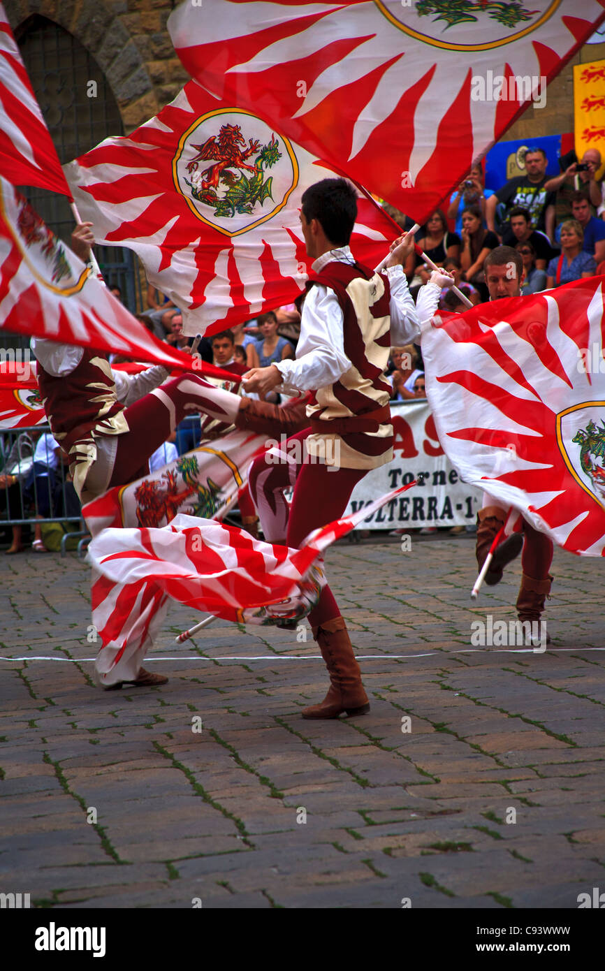 Volterra Italy Europe flag throwing competition. Volterra Hill town ...