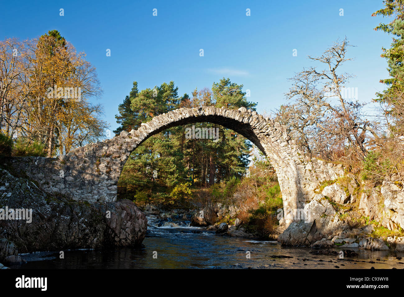 The old now disused Packhorse Bridge over the River Dulnain at ...