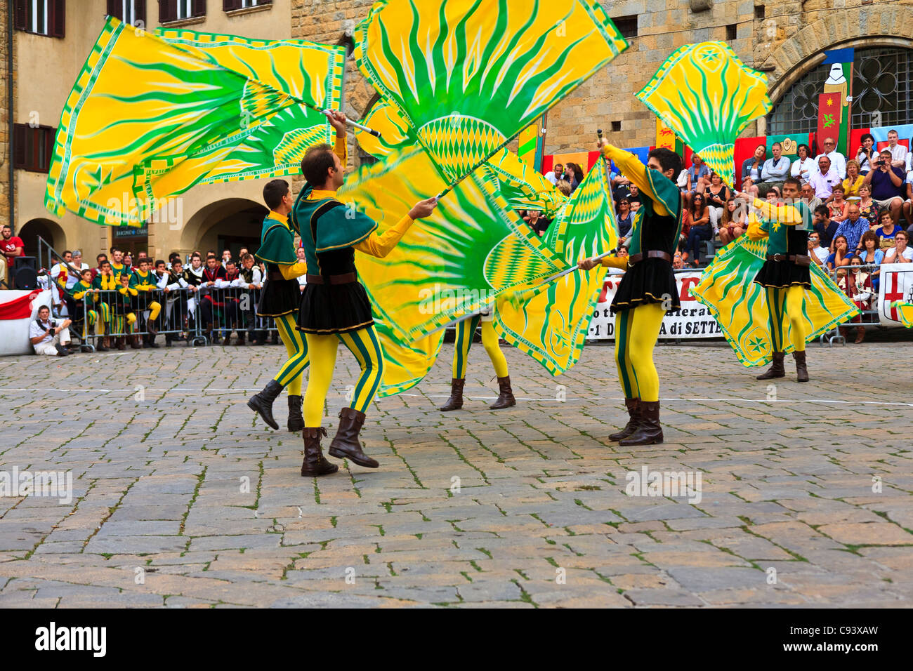 Volterra Italy Europe flag throwing competition. Volterra Hill town ...