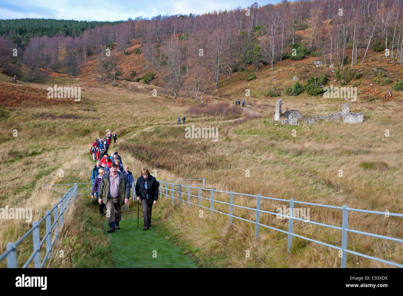 Ramblers on a trek on Wade's Military Road at Sluggan Bridge over the ...