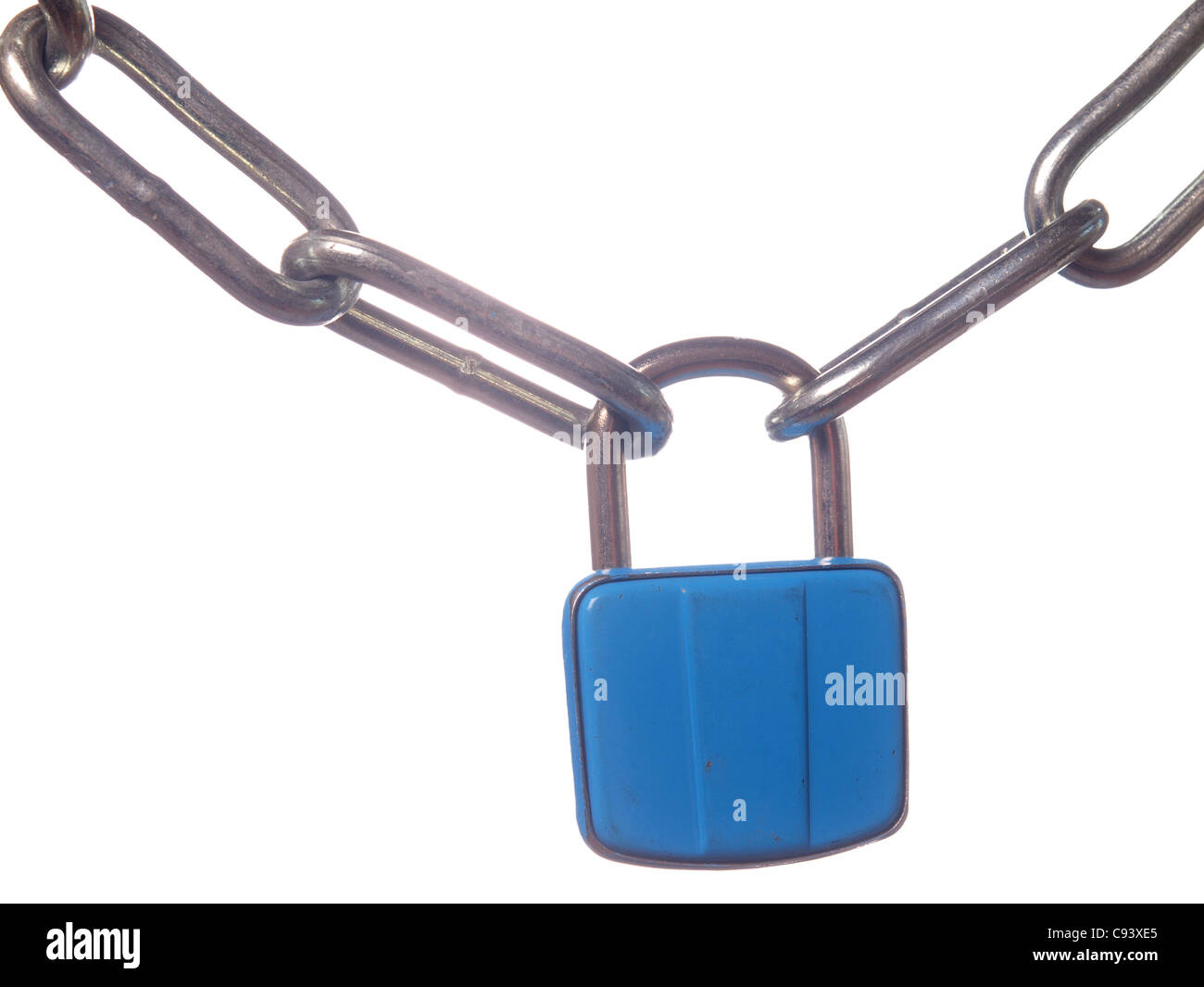Two chains with a used padlock Stock Photo - Alamy