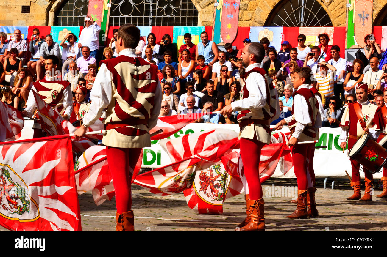 Volterra Italy Europe flag throwing competition. Volterra Hill town ...