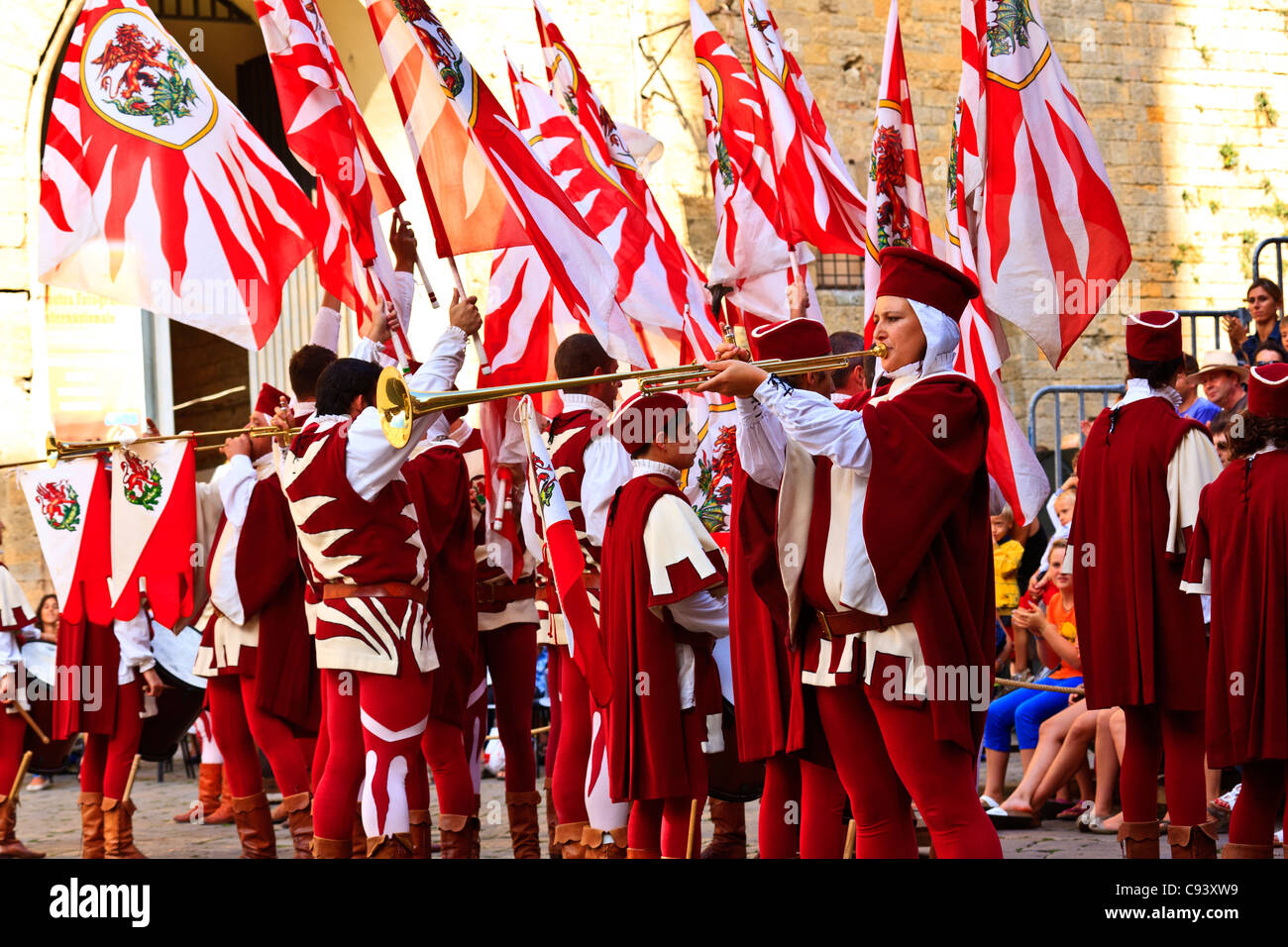 Volterra Italy Europe flag throwing competition. Volterra Hill town ...