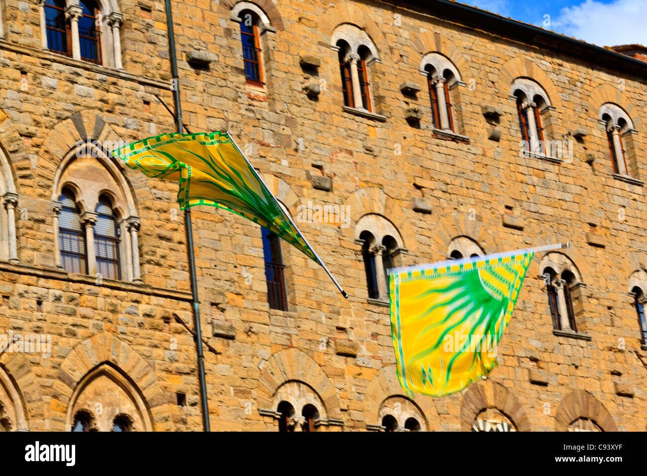 Volterra Italy Europe flag throwing competition. Volterra Hill town ...