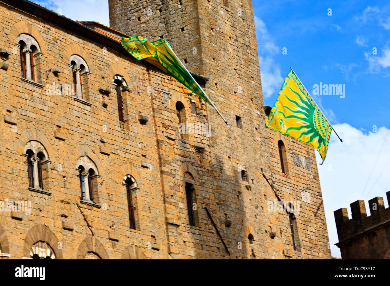 Volterra Italy Europe flag throwing competition. Volterra Hill town ...