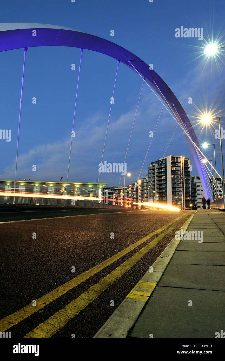 Evening falls over the Clyde Arc (aka The Squinty Bridge) on Glasgow's ...
