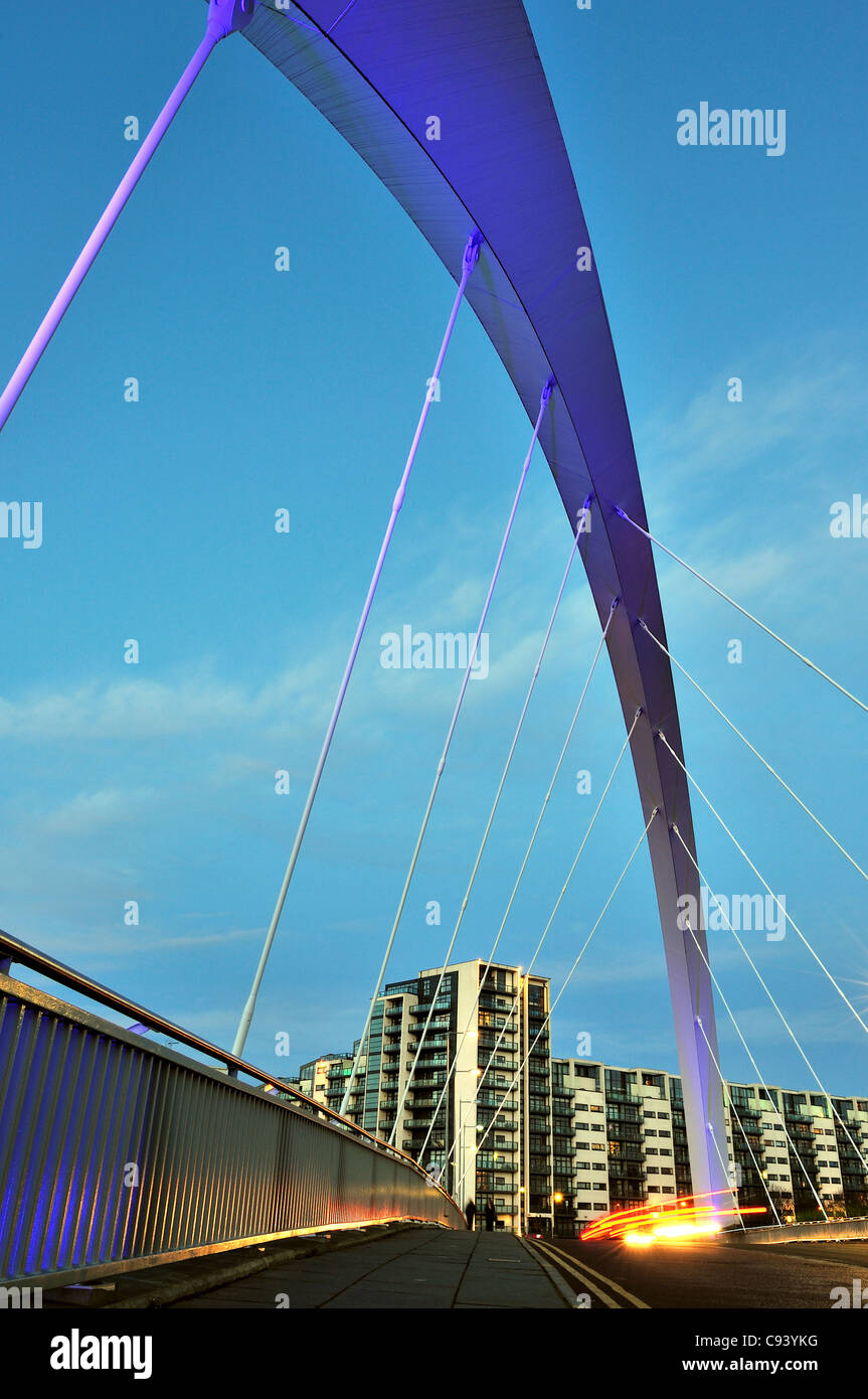 Evening falls over the Clyde Arc (aka The Squinty Bridge) on Glasgow's ...