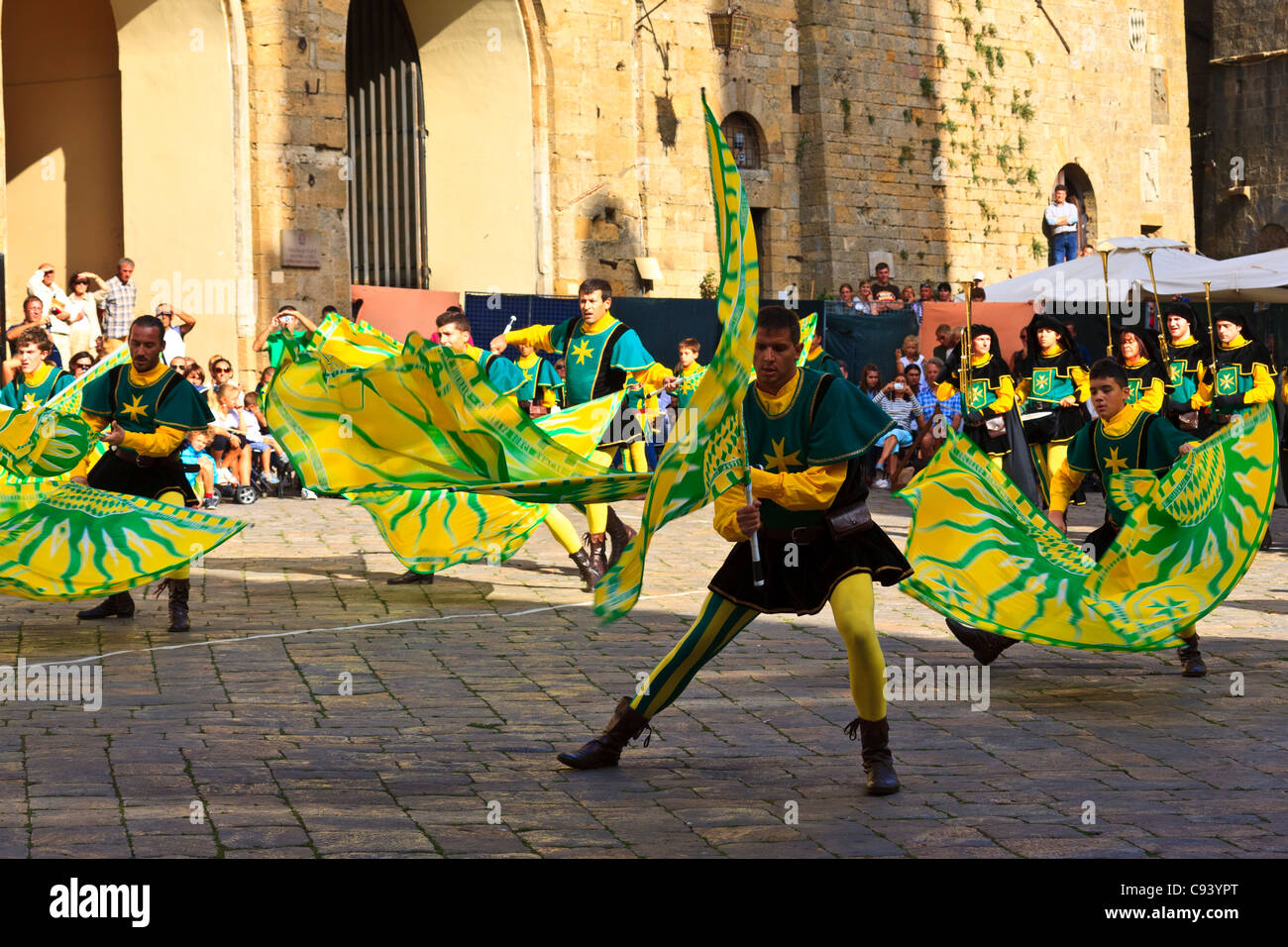 Volterra Italy Europe flag throwing competition. Volterra Hill town ...