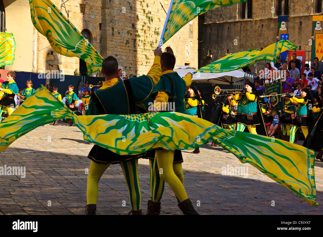 Volterra Italy Europe flag throwing competition. Volterra Hill town ...