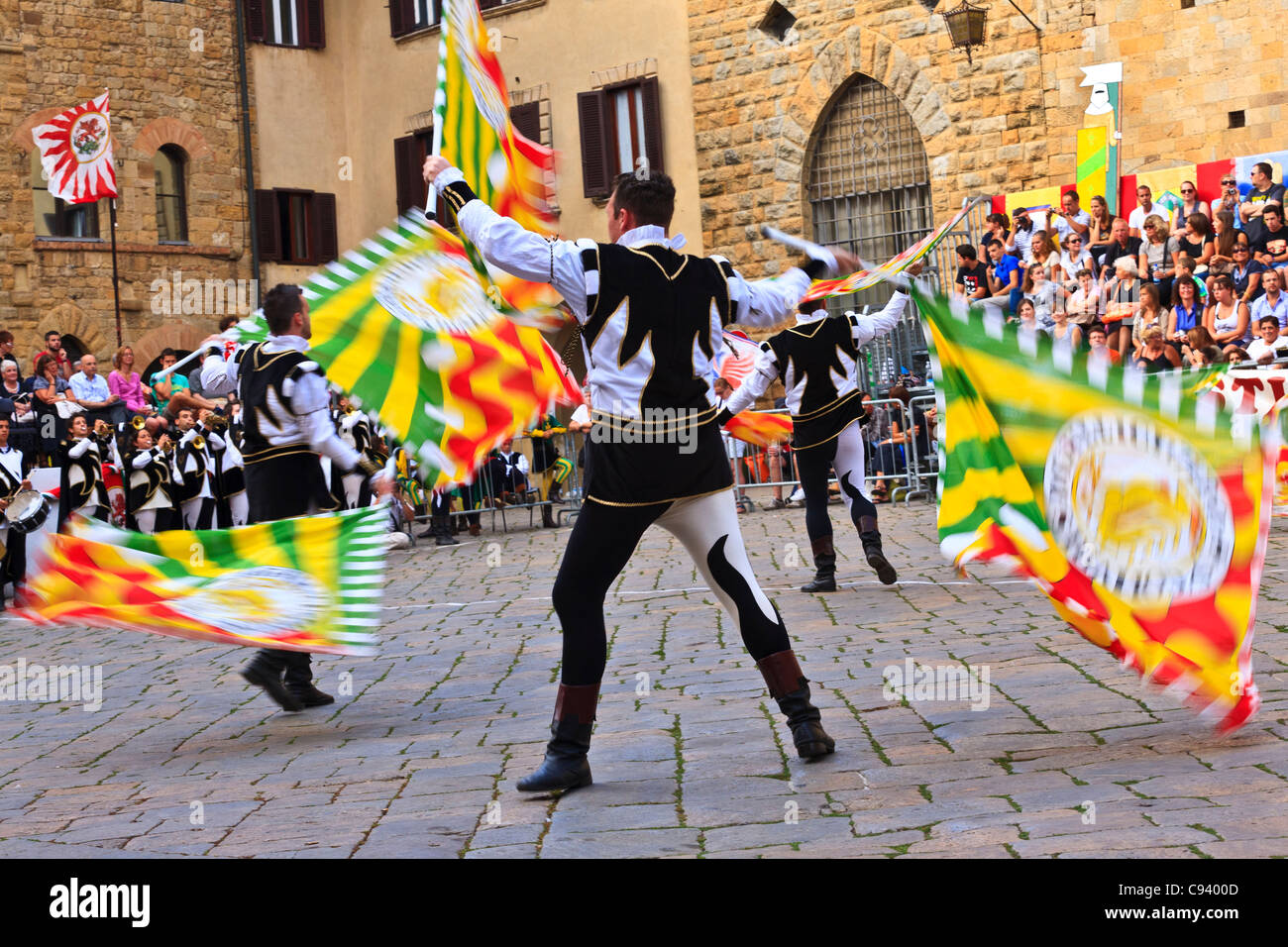 Volterra Italy Europe flag throwing competition. Volterra Hill town ...