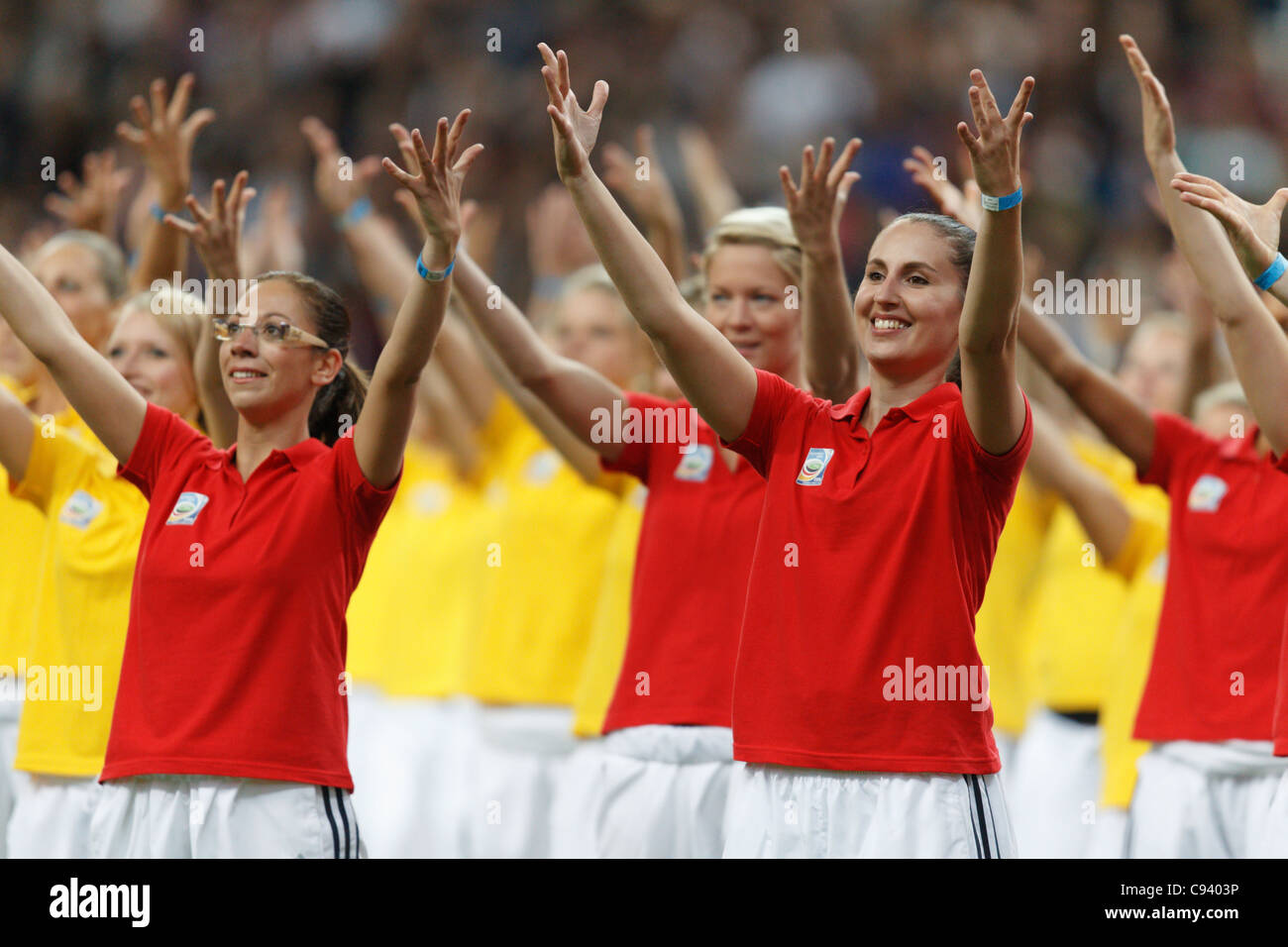 Performers gesture during a ceremony before the 2011 FIFA Women's World ...