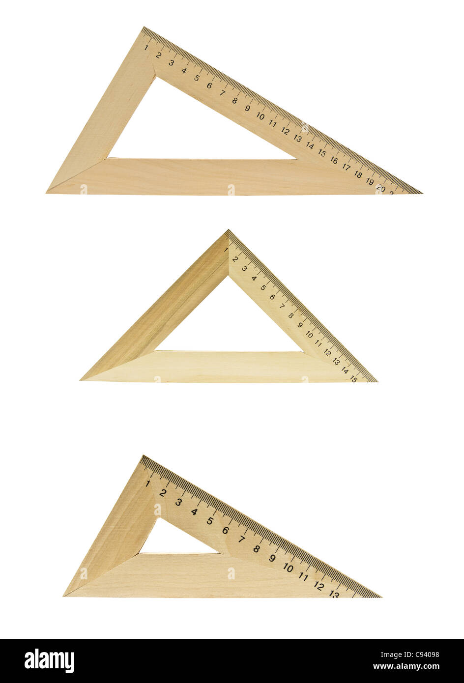 three wooden triangles is isolated on a white background Stock Photo ...
