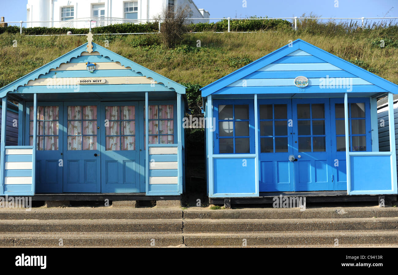 Two Blue Beach Huts at Southwold, Suffolk Stock Photo - Alamy