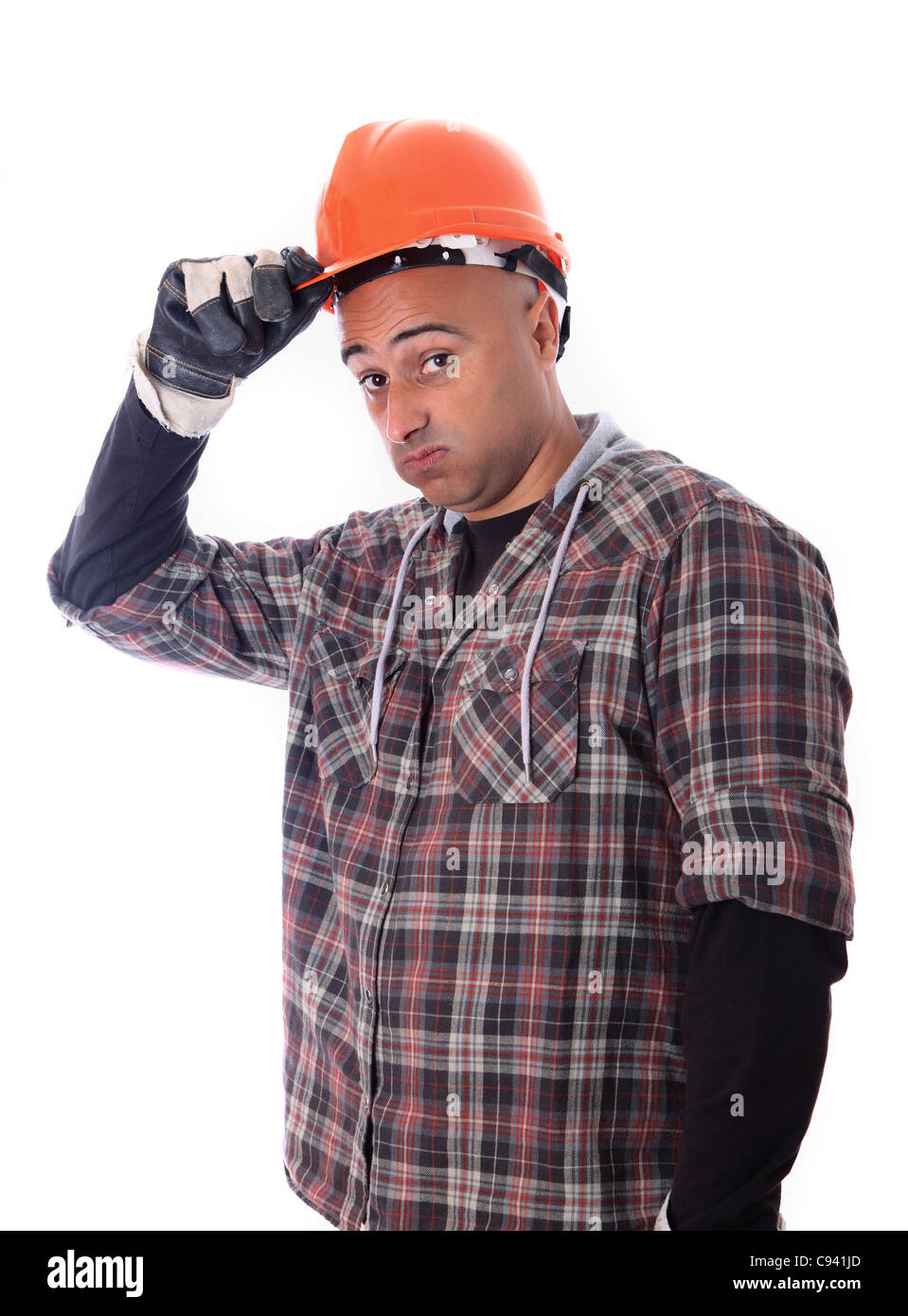 A construction worker with a boring expression Stock Photo - Alamy