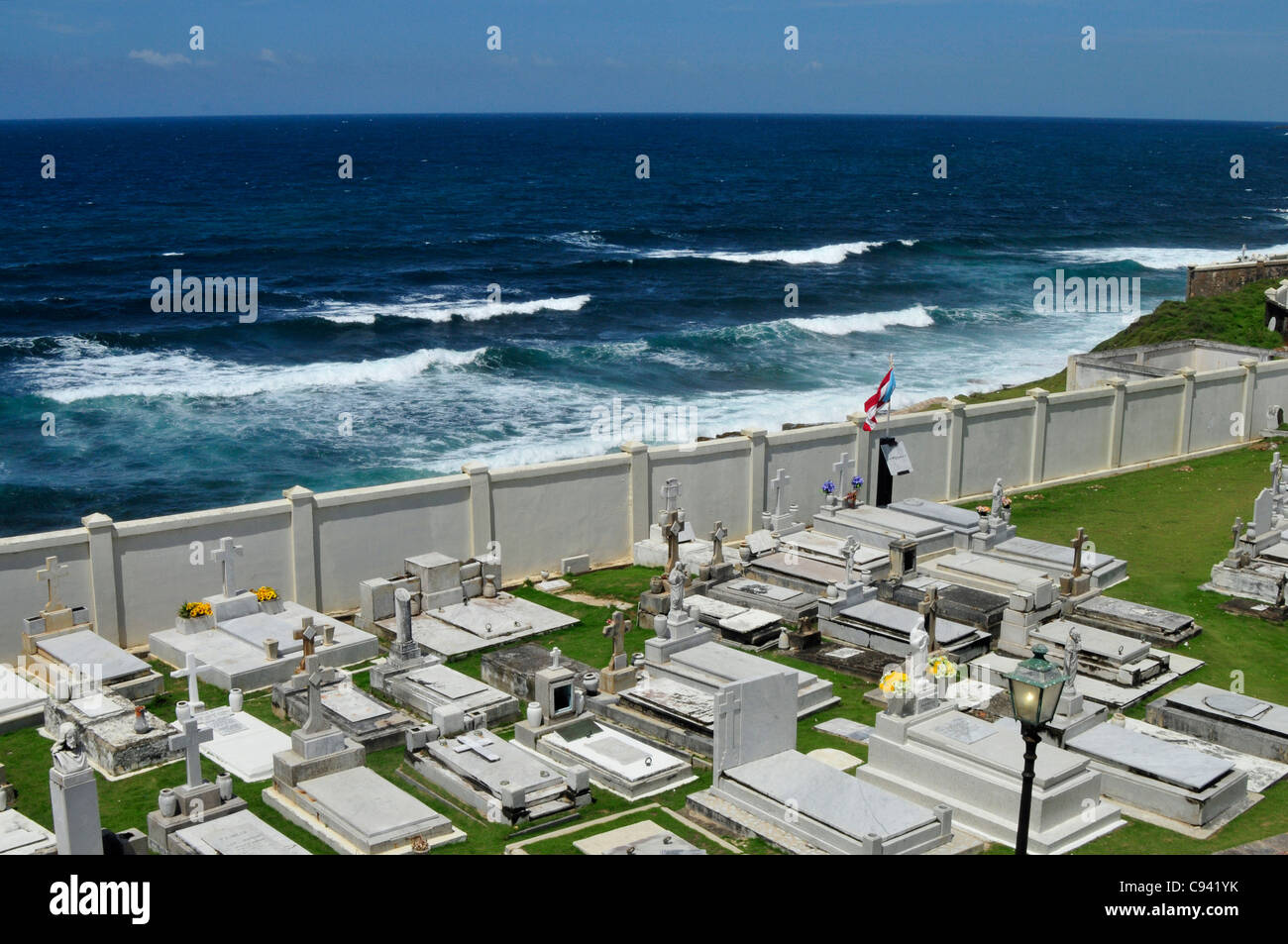 Part of a cemetery on a beach facing the ocean in Puerto Rico Stock ...