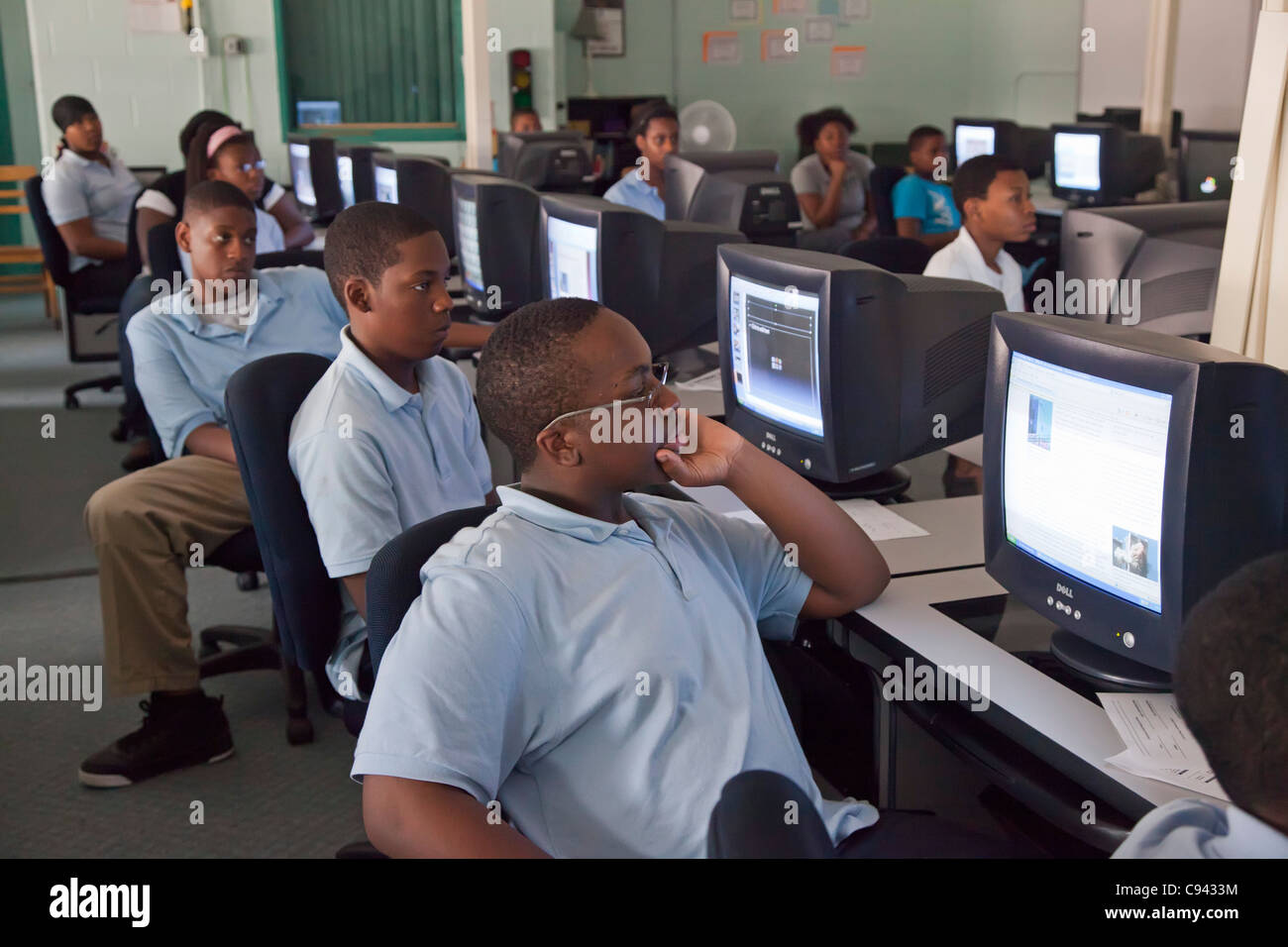 Eighth grade students use computers at the Palmer Park Preparatory ...