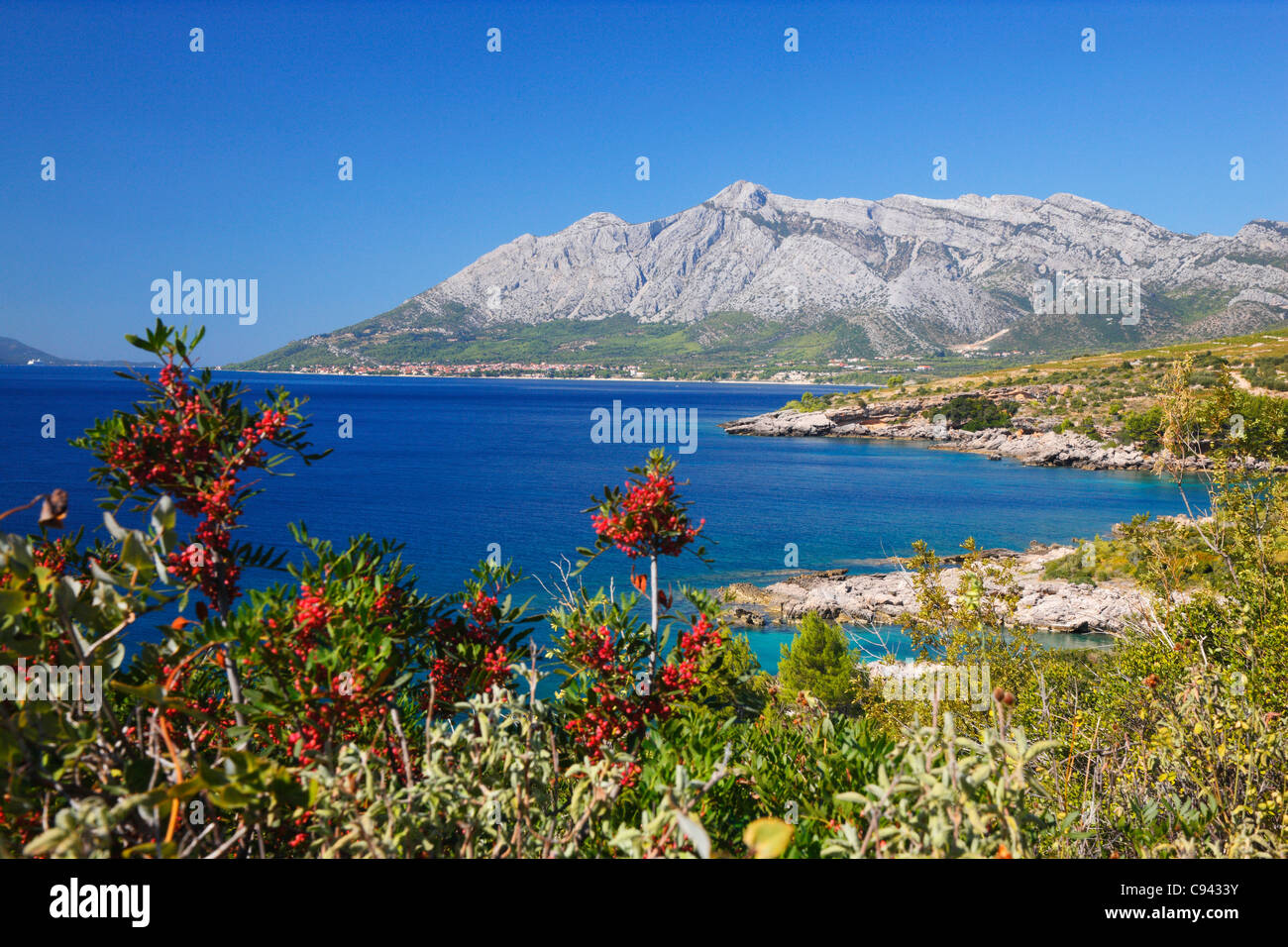 Landscape in peninsula Peljesac. View to St. Ilija mountain. Orebic ...
