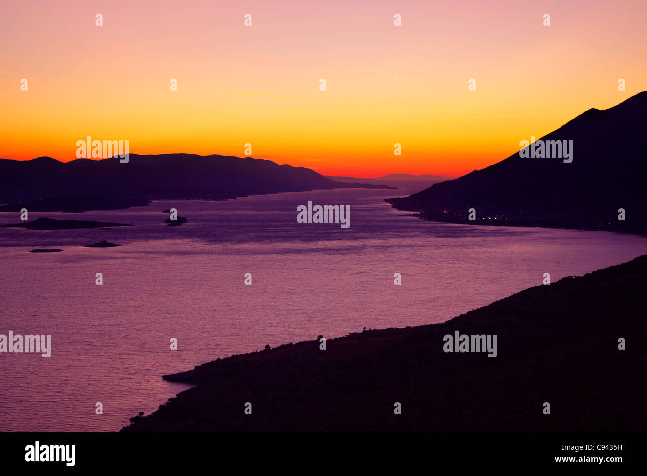Sunset over island Korcula Stock Photo - Alamy