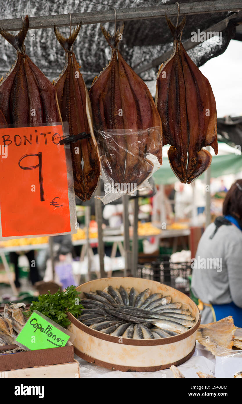 Stall with a big variety of salt-cured fish Stock Photo - Alamy