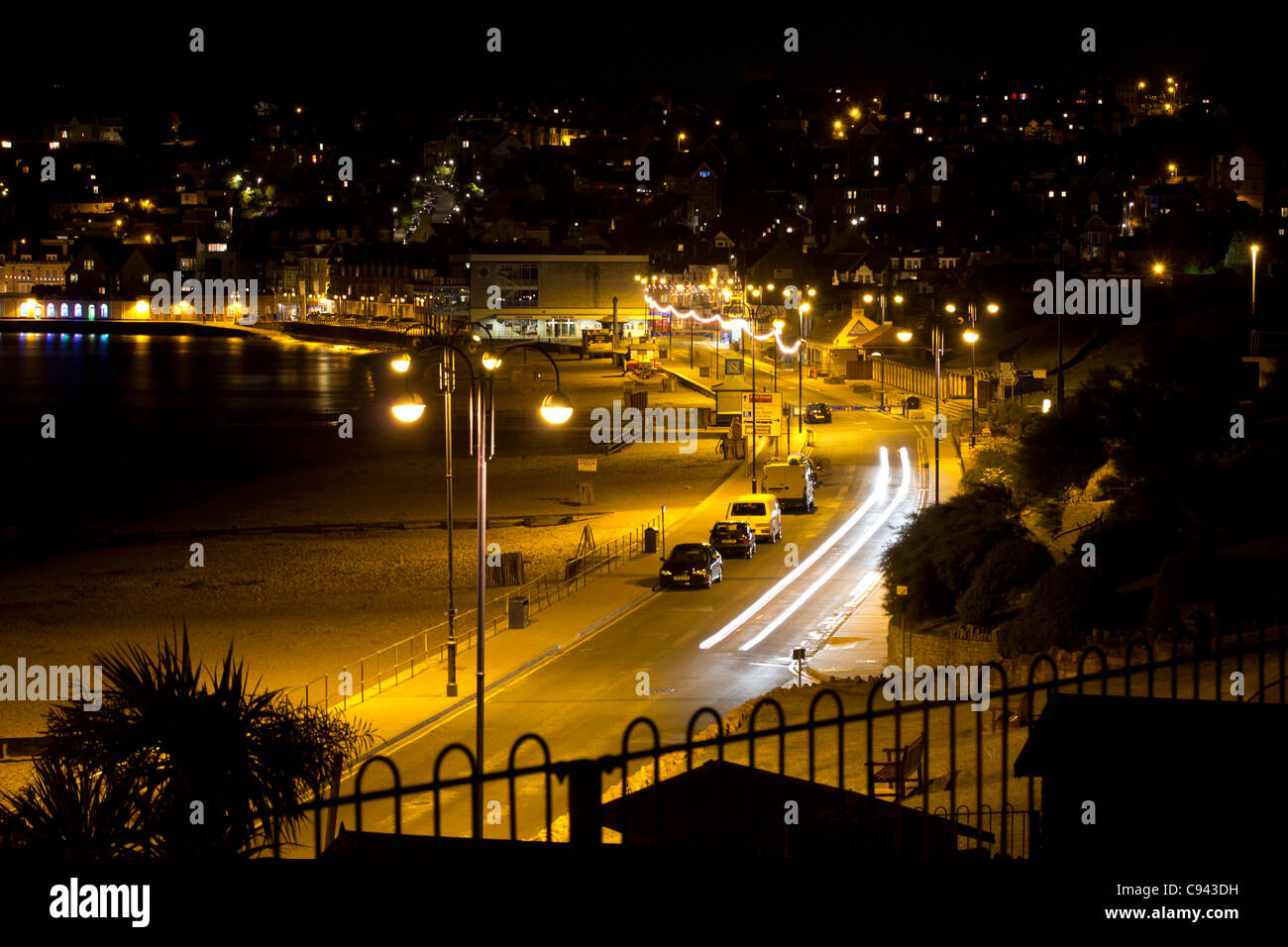 Swanage town and beachfront at night. Dorset, UK Stock Photo - Alamy