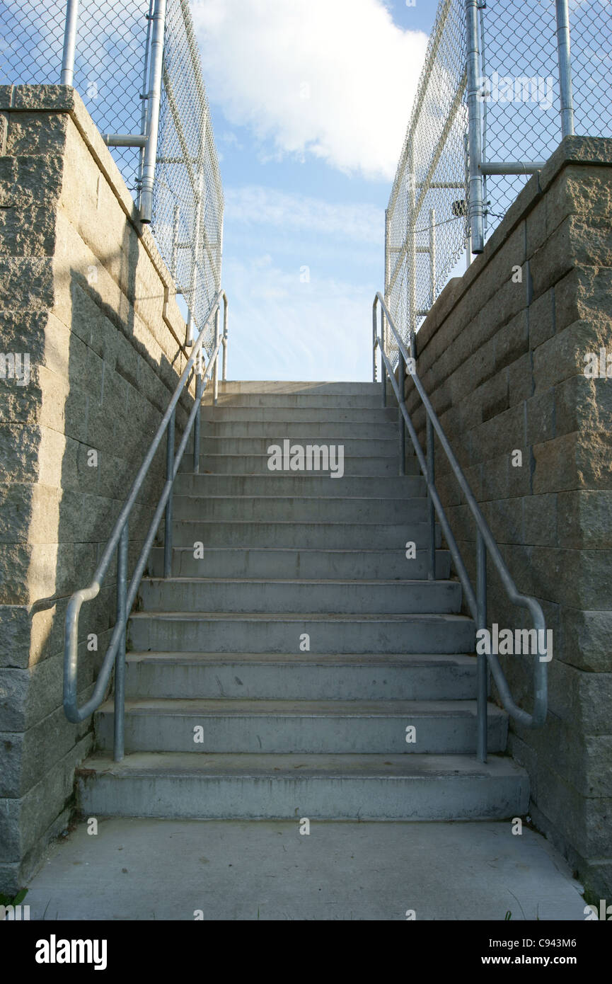 Low-angle diminishing perspective view of a concrete and stone ...