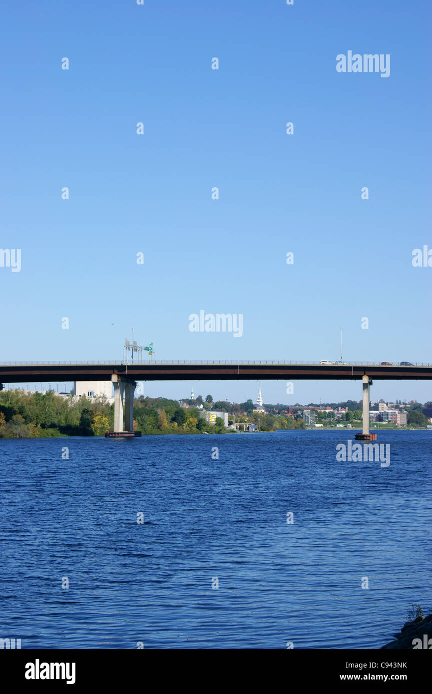 Veteran's Memorial Bridge spanning the Penobscot River with downtown ...