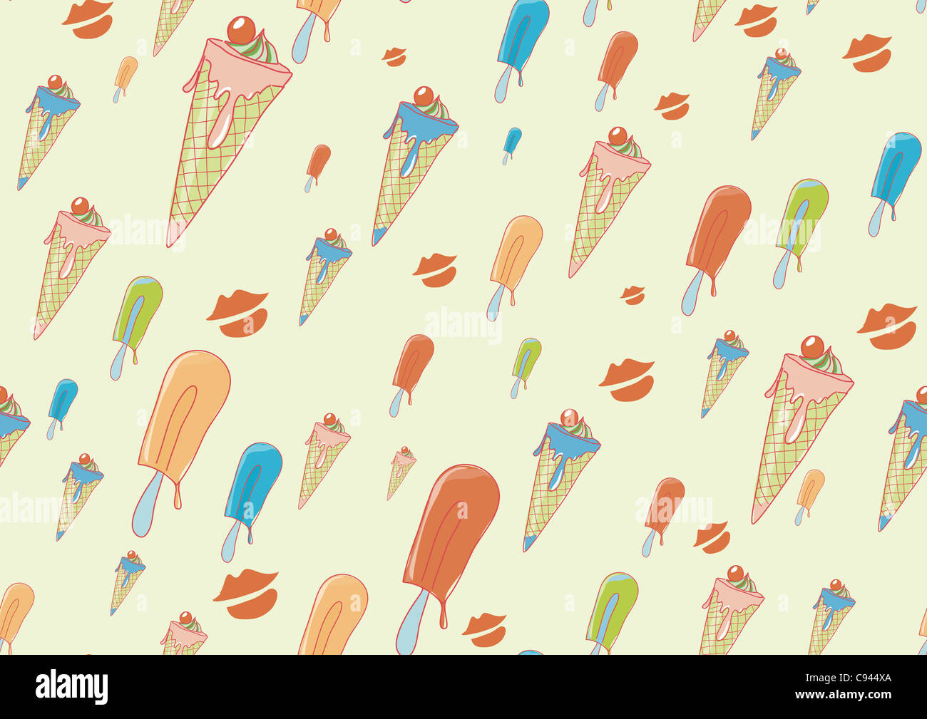 Seamless Pattern made of cool hand-drawn ice creams in different colors ...