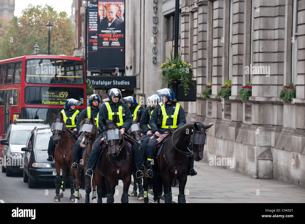 Mounted police horses in riot gear hi-res stock photography and images ...