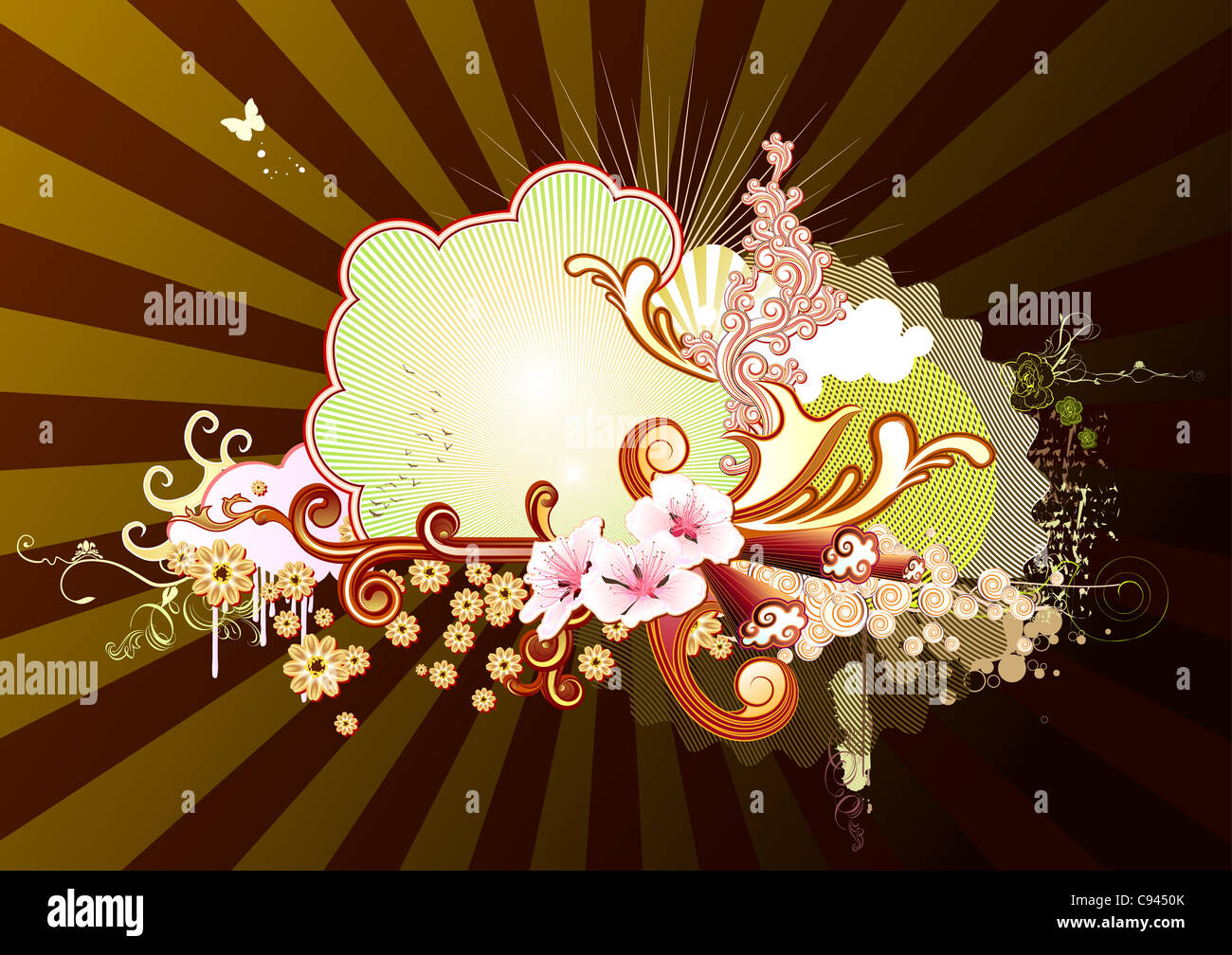illustration of urban retro styled background made of floral and ...