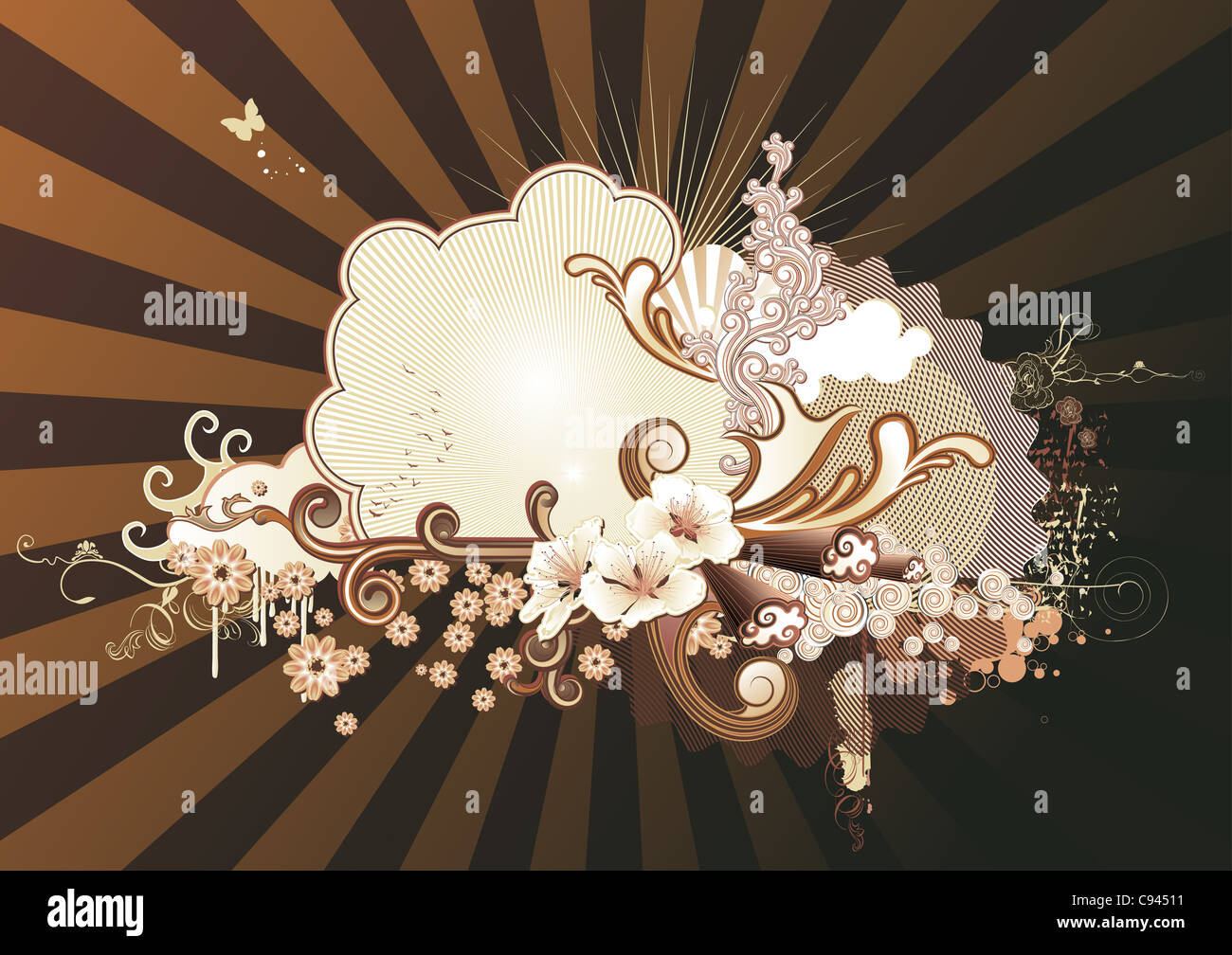 illustration of urban retro styled background made of floral and ...