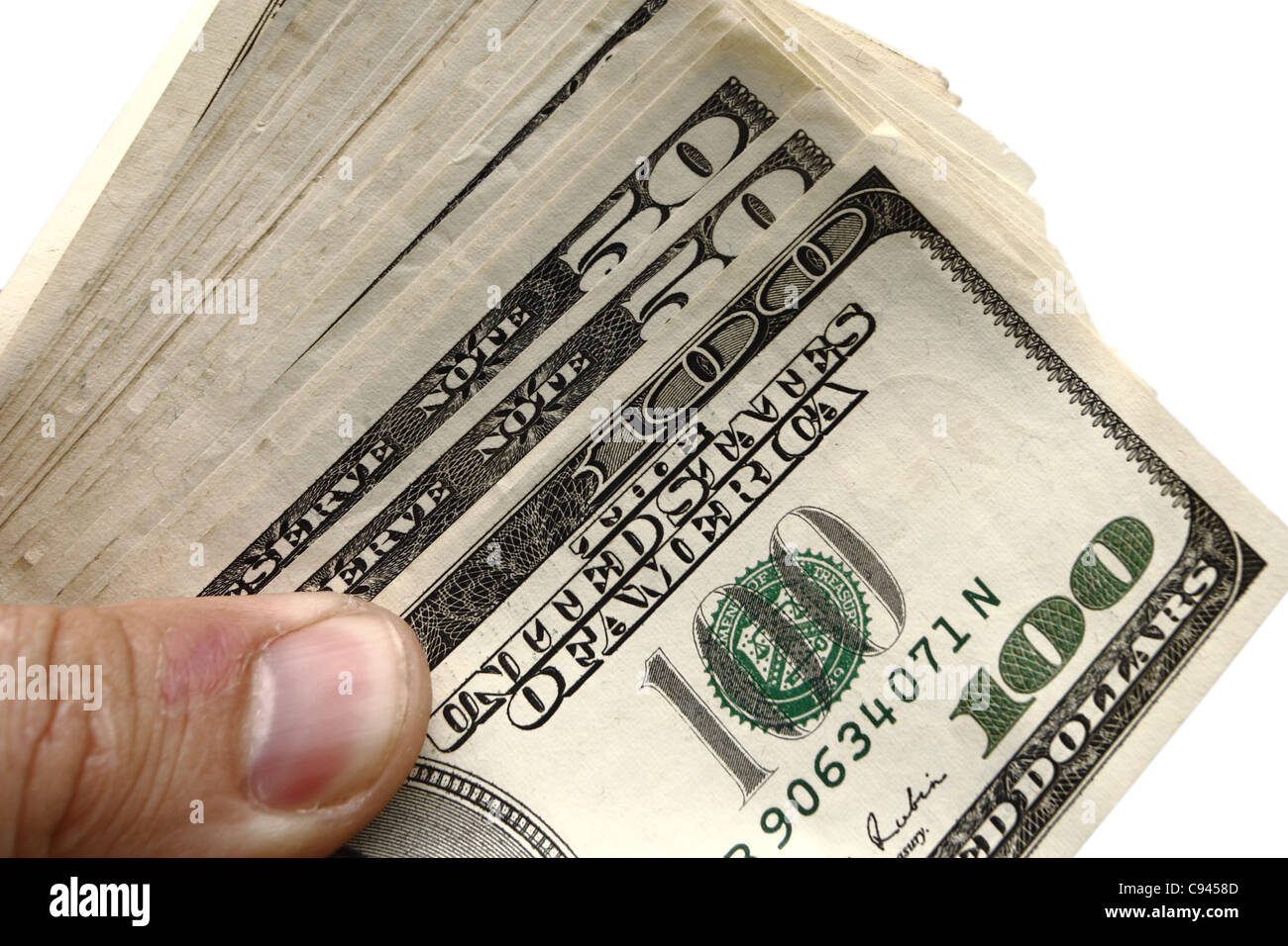 hand with dollar on the white background Stock Photo - Alamy