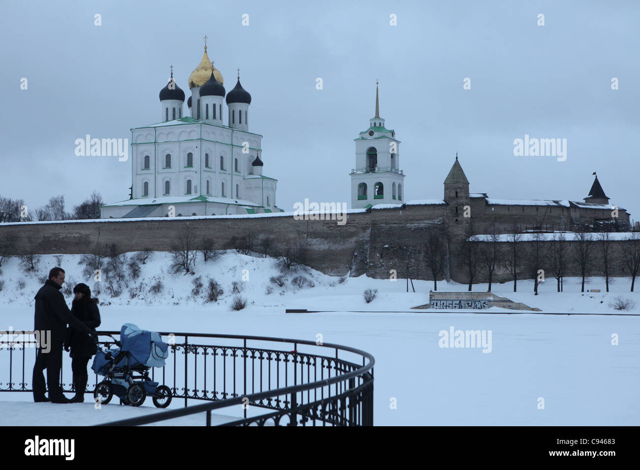 Trinity cathedral in the Pskov Kremlin in Pskov, Russia. The Velikaya ...