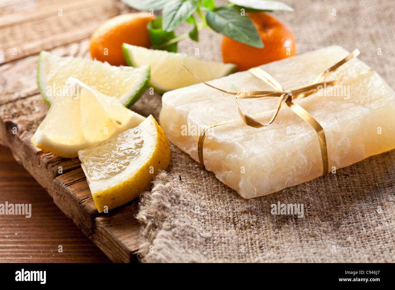 Piece of handmade lemon soap Stock Photo - Alamy