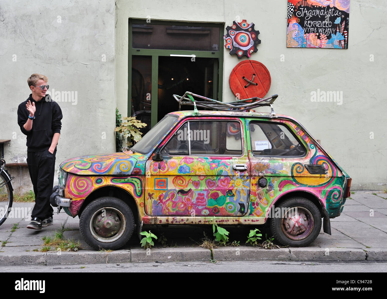 Painted Fiat 126p, Kazimierz Quarter, Krakow, Poland Stock Photo - Alamy
