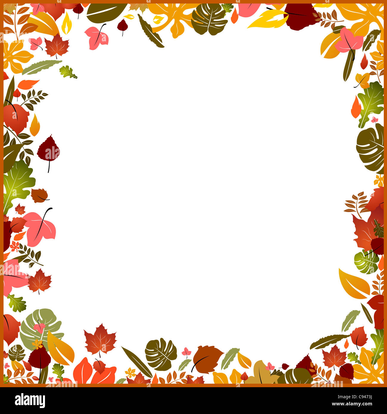 Illustration autumn frame made of various leaves - vector Stock Photo ...