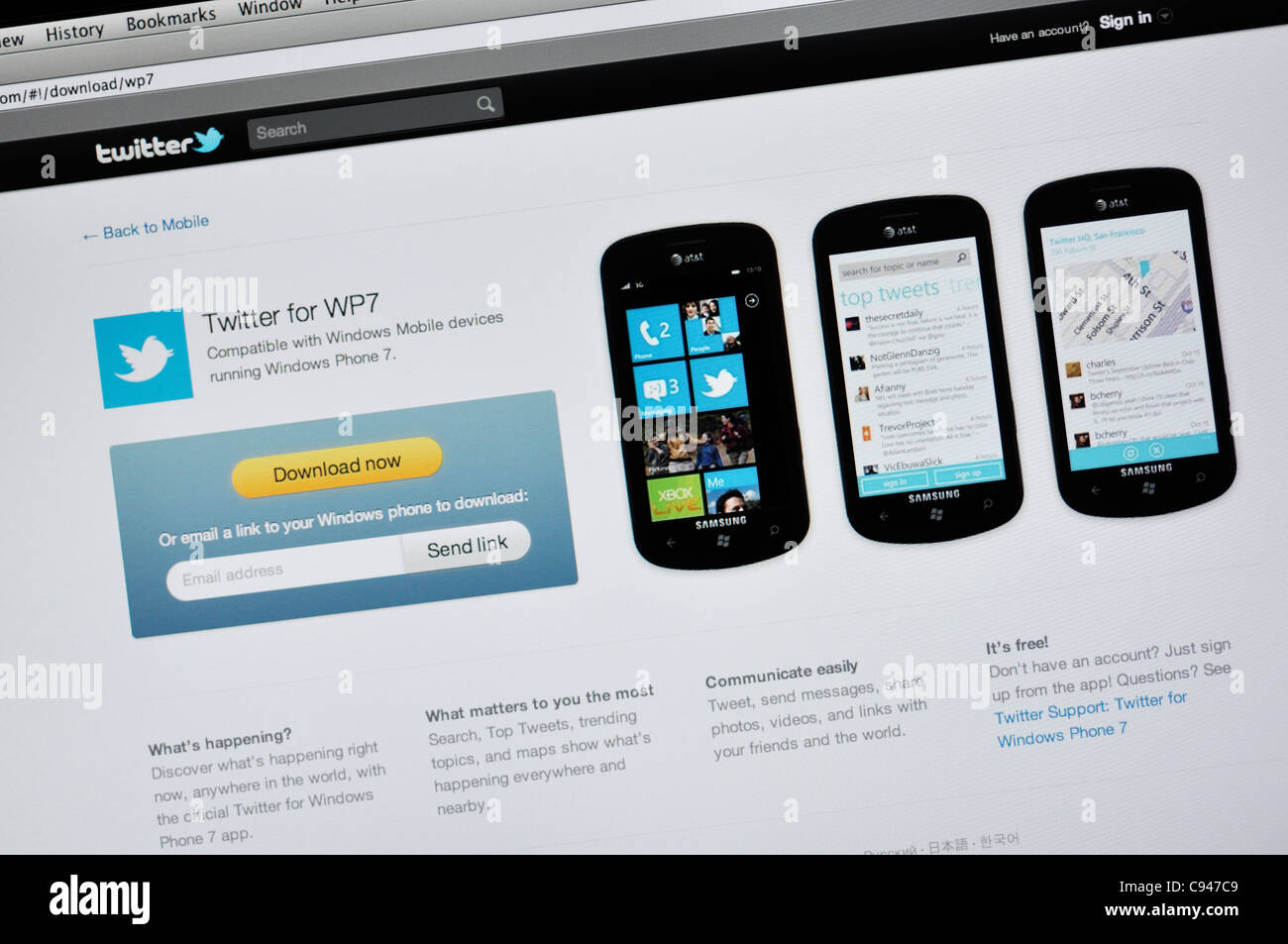 Twitter app for wp7 website Stock Photo - Alamy