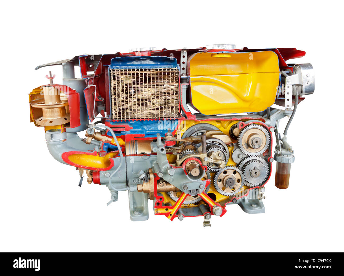 Car engine automotive transmission cut section isolated on white ...