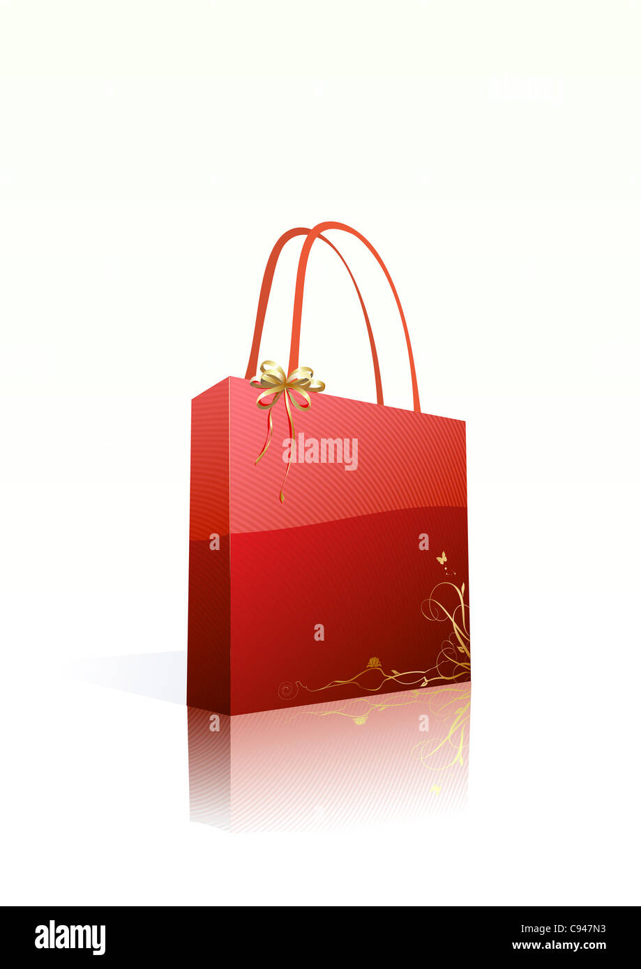 illustration of shiny red shopping bag with floral decoration element ...