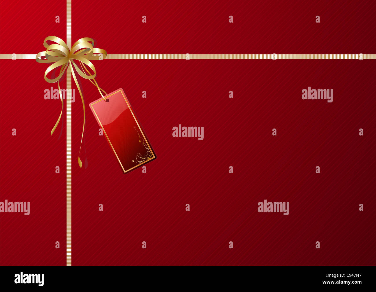 illustration of shiny gift wrapping with golden ribbon, bow and red ...