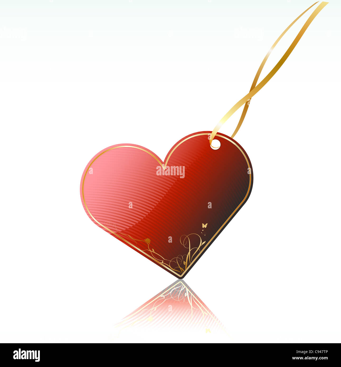 illustration of shiny red heart shape with floral decoration element ...