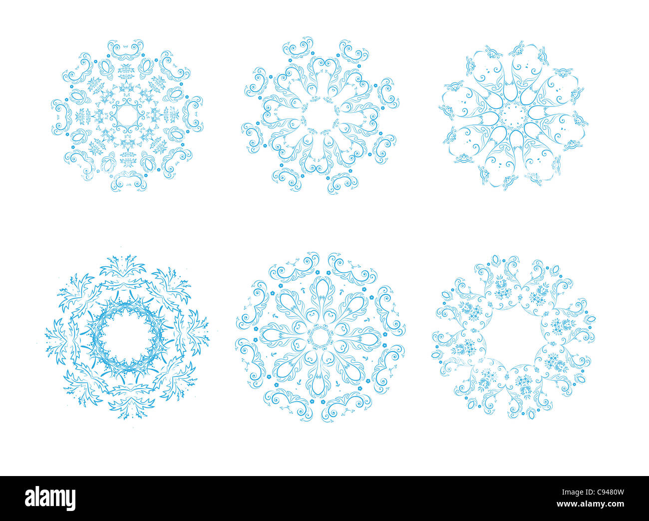 illustration of icon set of 6 different snowflakes. Set-2 Stock Photo ...