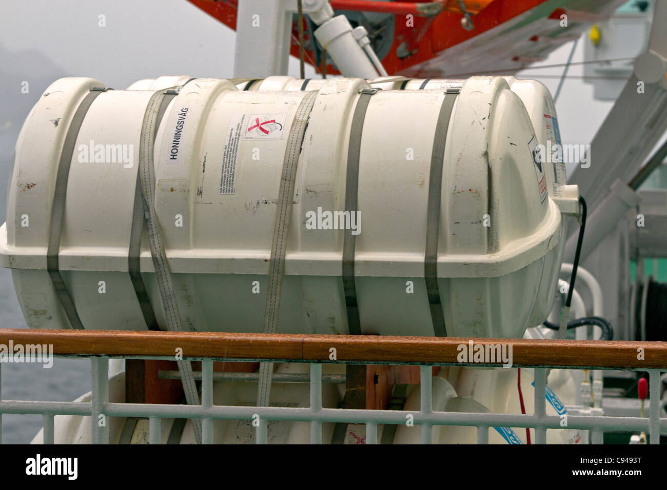 Container for life vests on board the MS Nordkapp Stock Photo - Alamy