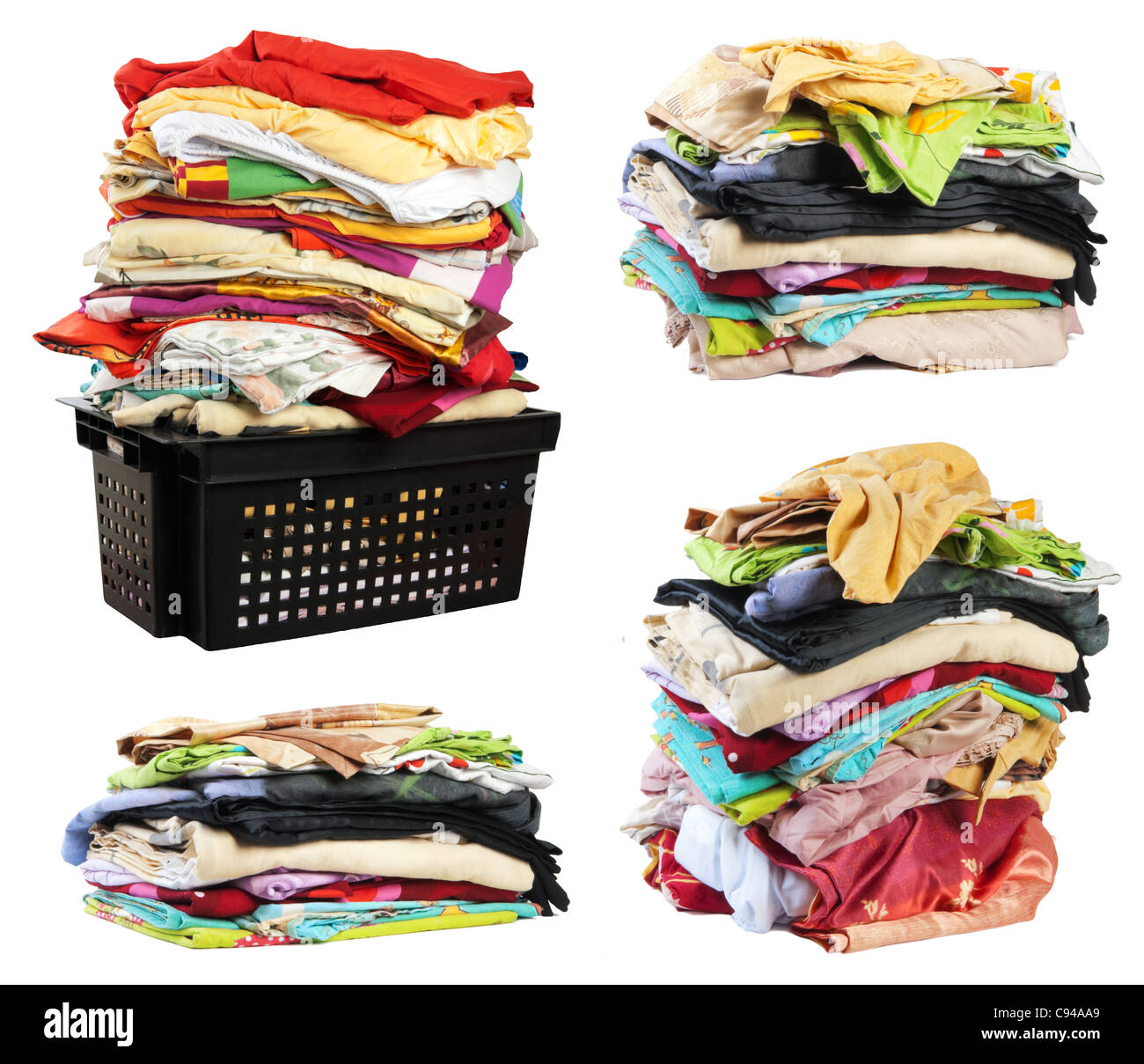 Four colorful stacks of texitle isolated over white background Stock ...