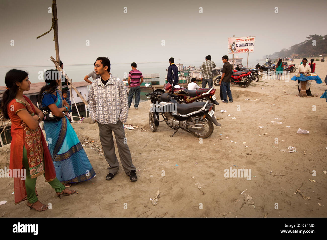 India, Assam, Guwahati, Brahmaputra Riverbank, early evening, people at ...