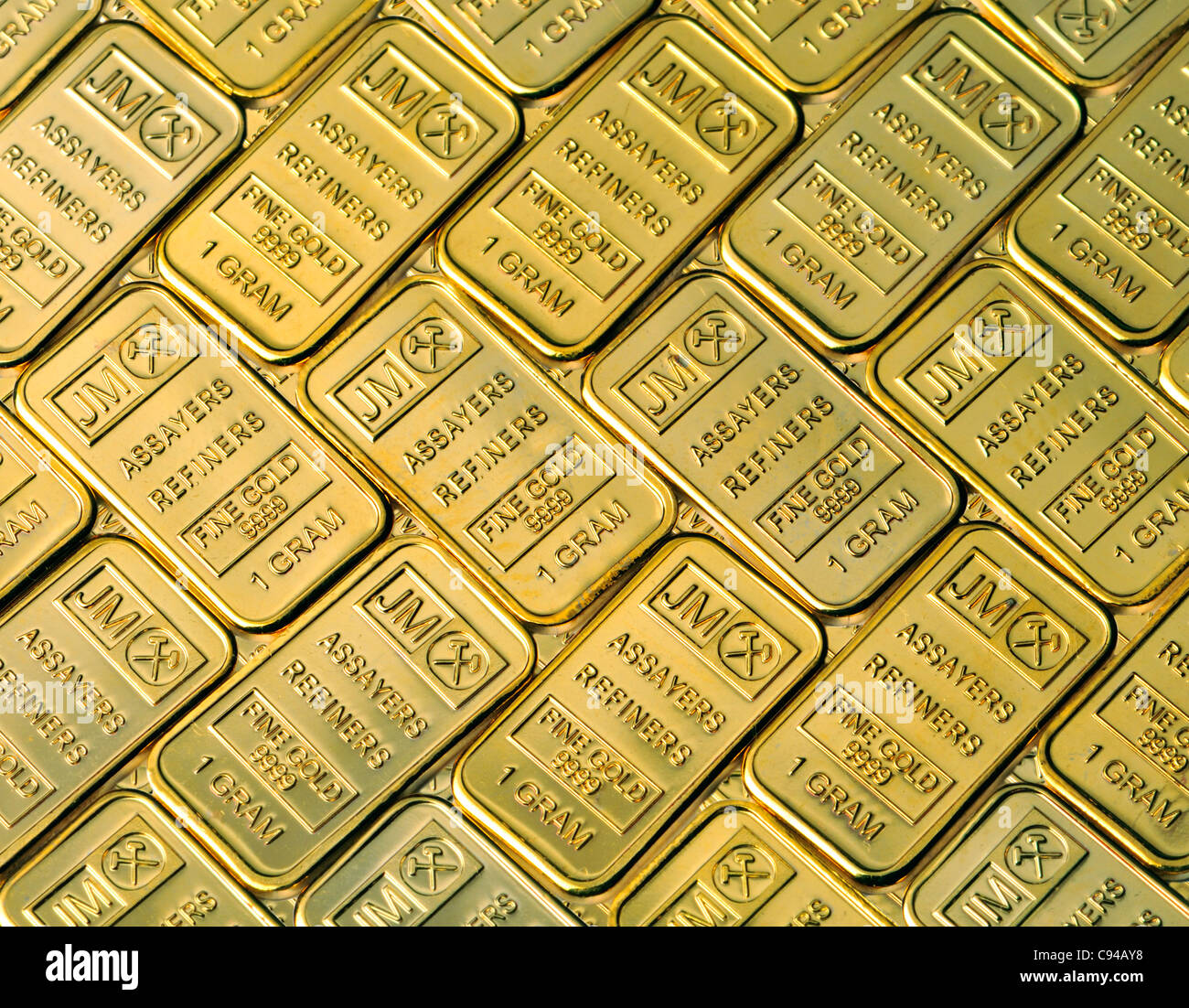 Gold Bullion in 1g bars / ingots (gold-plated replicas Stock Photo - Alamy